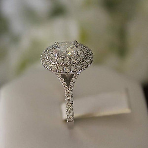 XIALV Classic Cubic Zirconia Oval Cut Promise Engagement Ring Double Bezel Halo Women's Ring Size 6-10 (US Code 6)