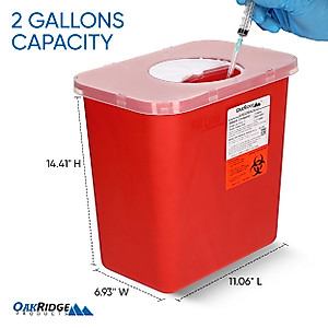 Oakridge Products Large Sharps Container for Home Use and Professional 2 Gallon (2-Pack) with Rotating lid, Biohazard Needle and Syringe Disposal, CDC Certified