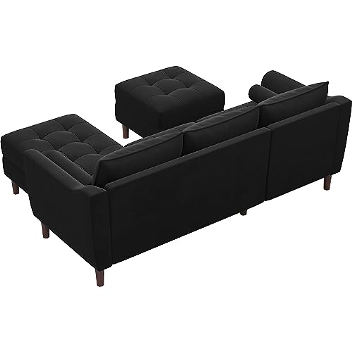 Belffin Black Velvet Fabric U Shaped Sectional Couch with Chaise Small Reversible Sectional Sofa Couch 4-Seater Sectional Sofa Sleeper with Storage Ottoman Foot Rest for Apartment