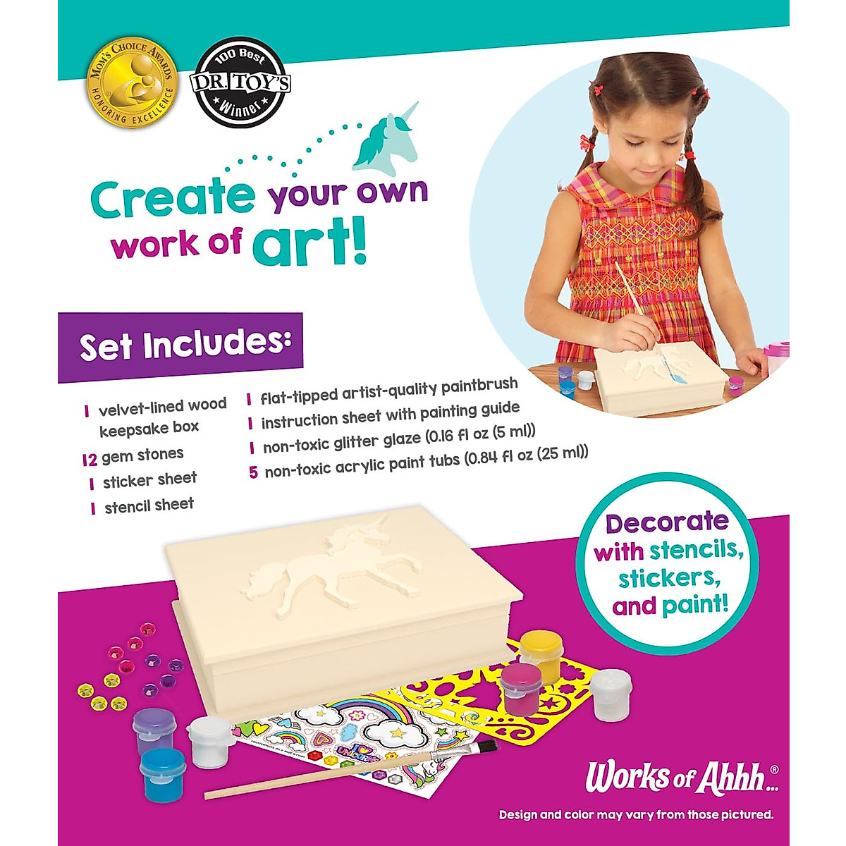 Works of Ahhh Craft Set - Unicorn Keepsake Box Classic Wood Paint Kit