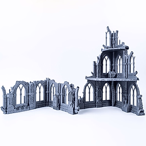 3D Vikings Gothic Ruins Series - Set 1: Three-Story Ruined Edifice and Adjacent First Floor Remnant, 28/32mm Scale