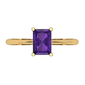 Clara Pucci 1.0 ct Radiant Cut Solitaire Natural Amethyst gemstone Bridal Designer Anniversary Engagement Ring Real 14k Yellow Gold