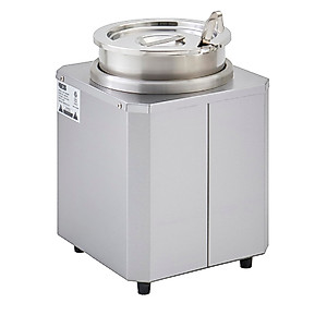 Kratos 29M-052 Single 3.5 Quart Electric Countertop Food Warmer with Inset Pot, Lid, and Ladle. Stainless Steel Nacho Cheese and Chili Warmer. 120V, 200W