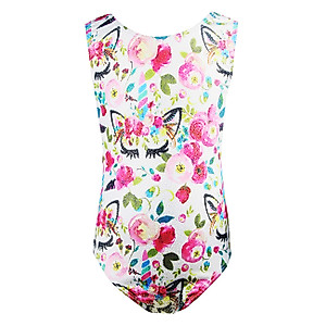 TENVDA Gymnastics Leotards for Girls with Dance Shorts 6-7 Years Old Purple Sparkly Unicorn Printed USA Kids Long Sleeve One-Piece Athletic Bodysuit Tumbling Outfit