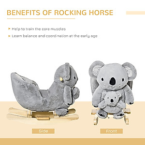 Qaba Kids Ride-On Rocking Horse, Koala-Shaped Rocker with Realistic Sounds for Children 18-36 Months, Gray