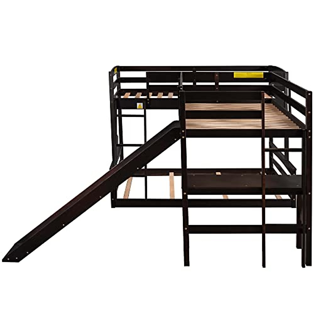 GINGVAT L-Shaped Bunk Beds for 3, Wooden Triple Bunk Bed with Slide and Desk, Twin Over Full Bunk Bed & Twin Size Loft Bed with Desk, for Kids Teens Adults, Espresso
