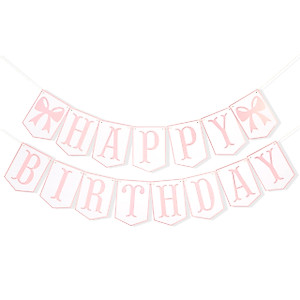 Happy Birthday Bow Girl Banner - Bow 1st Birthday Decoration,Girl First Bow Birthday Party,Pink Bow Happy Birthday Banner, Baby Girl Bow Banner