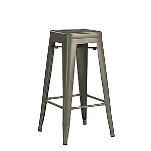 Yaheetech 30 Inches Metal Bar Stools, Set of 4 High Backless Barstools, Counter Height Patio Furniture Indoor/Outdoor Stackable Kitchen Dining Chair, Gun Metal