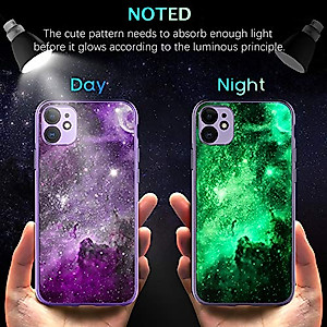 BENTOBEN iPhone 11 Case, Slim Fit Glow in The Dark Hybrid Hard PC Soft TPU Bumper Drop Protective Girls Women Men Phone Cover for iPhone 11 6.1 inch, Purple Galaxy