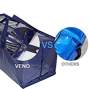 VENO 8 Pack Heavy Duty Extra Large Moving Bags W/Backpack Straps Strong Handles & Zippers, Storage Totes For Space Saving, Fold Flat, Alternative to Moving Box (Blue, 8 Pack)