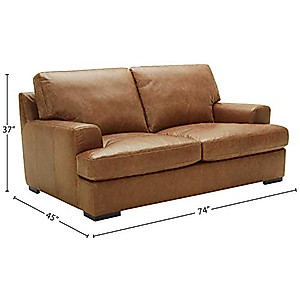 Amazon Brand - Stone & Beam Lauren Genuine Leather Down Filled Oversized Loveseat Sofa, 74"W, Cognac