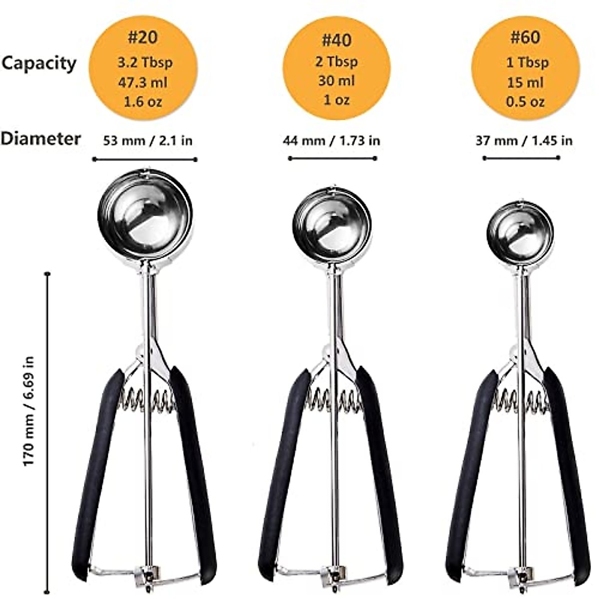Cookie Scoop Set, 3Pcs Ice Cream Scoop, Cookie Scoops for Baking Set of 3, 18/8 Stainless Steel Cookie Scooper for Baking, Ice Cream Scooper with Trigger Release, Cookie Dough Scoop with Non-slip Grip