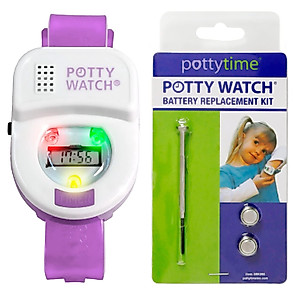 Potty Time:The Original Potty Watch|Water Resistant,Toilet Training Aid,Warranty(30|60|90 Min Auto Timers w/Music & Flashing Lights for Fun & Gentle Reminders)Purple, Space Sticker Chart & Battery Kit