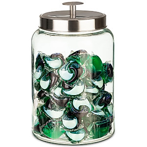 kitchentoolz Gallon Glass Jar for Laundry Detergent Pods and Powder Containers for Kitchen and Laundry Room Organization- Stainless Steel Airtight Lid - Pack of 1
