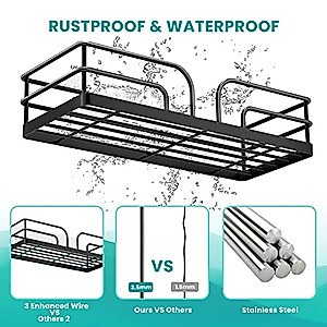 EZFurni Set of 4 Adhesive Shower Caddy, Rustproof Stainless Steel Bathroom Shower Organizer & Towel Holder Included, Solid Shower Shelves for Inside Shower,Roomy Shower Rack, Not Slide Down, Black