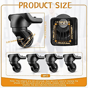 Sweetude 8 Pcs Replacement Luggage Wheel Left and Right Suitcase Caster Wheels 360 Degree with Screw Swivel Wheels Suitcase Bag Parts for Travel Box Trolley, Hole Pitch (1.3"/1.69"/1.42"/1.69")