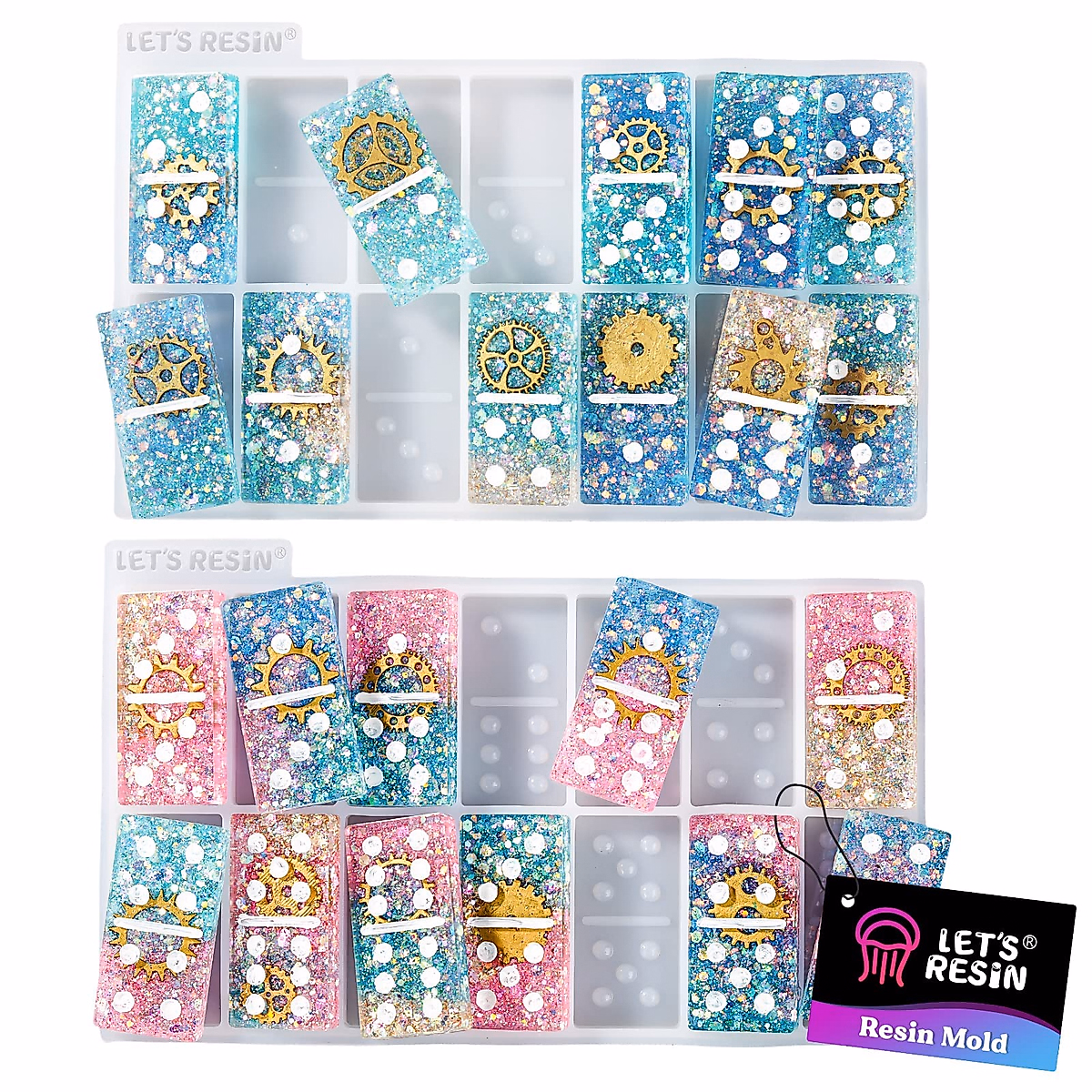 LET'S RESIN Resin Molds, Double 6 Domino Resin Molds 28 Cavities Domino Molds for Resin Casting Standard Size, Silicone Dominos Mold for Epoxy, Clay, Keychain & Jewelry,Glossy & Durable