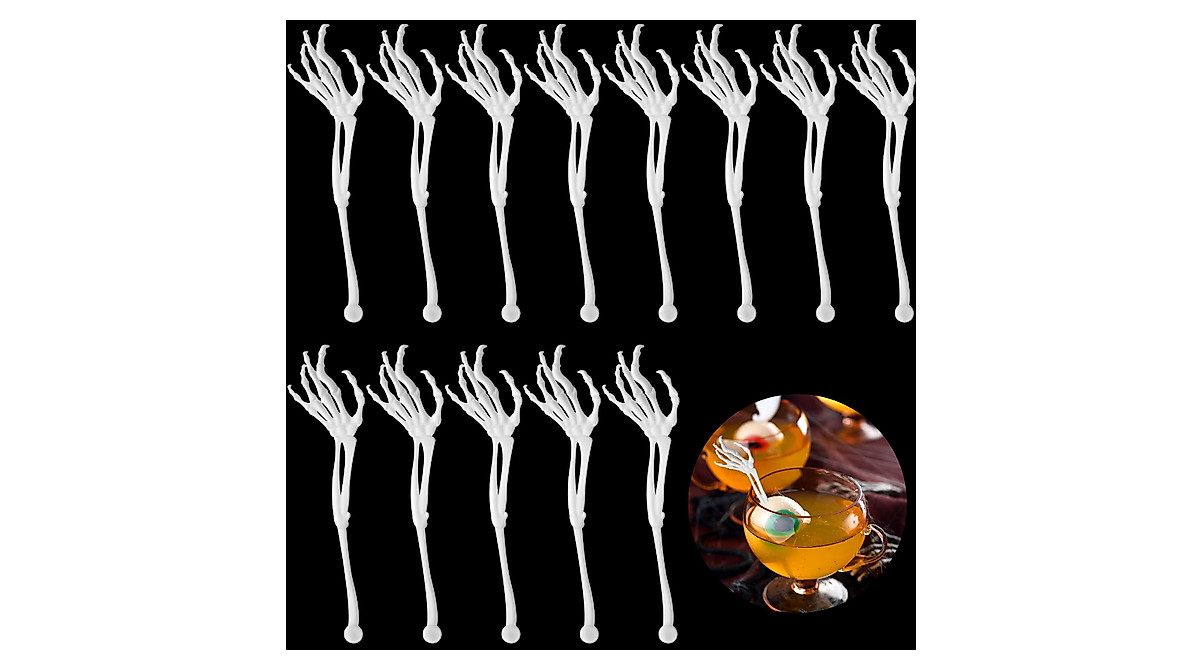 48 Pack Skeleton Hand Swizzle Sticks for Halloween Cocktails