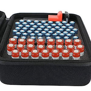 khanka Hard Battery Organizer Storage Box, Carrying Case Bag Holder - Holds 116 Batteries AA AAA C D 3V 9V with Battery Tester (BATTRIES are NOT Included.)
