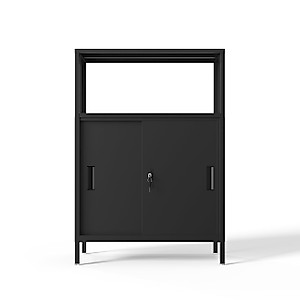 Warmiehomy Metal Lateral File Cabinet with Sliding Locking Doors and Adjustable Shelf Black Filing Storage Cabinet for Home Office