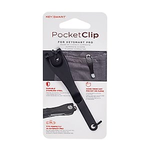 KeySmart Deep Carry Pocket Utility Clip - Add On Everyday Carry Accessory for KeySmart Pro Key Holders, Stainless Steel Minimalist Compact Gear That Eliminates Bulk (Black)