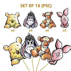 16Pcs Classic Winnie Table Centerpieces Baby Shower Decorations Centerpiece Sticks Oh Baby Centerpieces Tables Toppers for Boys Kids Party Supplies