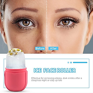 Mini Beauty Face Ice Roller, Ice Face Roller, Ice Roller for Face, Eye and Neck, Ice Roller Skin Care, Ice Holder for Face, Reusable Silicone Ice Mold for Face (Pink)