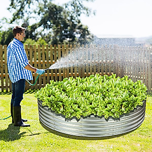 OUSHENG Round Galvanized Raised Garden Beds Outdoor, Steel Fire Pit Ring Flower Planter Metal Above Ground Boxes Kit for Gardening Vegetables Outside, 2×2×1ft