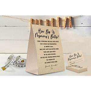 Kraft Paper How Big is Mommy's Belly Sign,Guess Mommy's Belly Size Game Kit (1 Standing Sign + 50 Guessing Cards + 3 measuring tapes), Baby Showers Decorations-NPZHB03