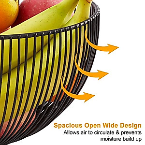 Glory to you Fruit Bowls for Kitchen Counter, Metal Wire Fruit Basket, Black Round Holder Storage for Vegetable Snack Bread Serving Candy Table Dining