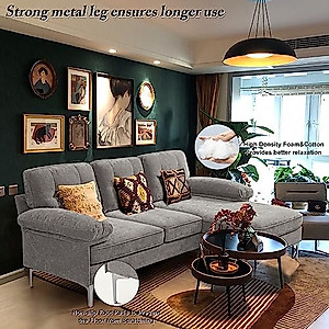Abakan 79” Modern Sectional Sofas Couches for Living Room, Chenille L Shaped Couches with Chaise for Small Spaces, Sofa with Solid Wood Frame, Attached Armrest, Easy to Install(Light Grey)