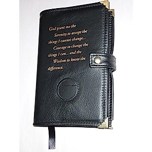Black Leather AA Alcoholics Anonymous Big Book Cover Serenity Prayer and Medallion Holder