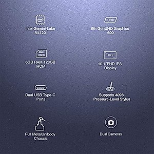 CHUWI Hi10 X, 10.1" Tablet with Keyboard and Pen, 6GB LPDDR4 128GB Storage, 1920x1200P 10-Point Touch Display, Intel Celeron N4120, 2 in 1 Convertible Laptop, Dual Band WiFi, Typc-C, Windows 10, Gray
