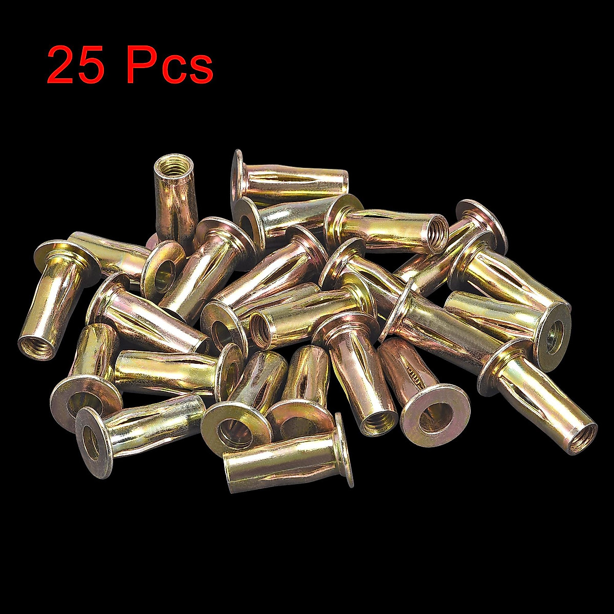 uxcell Multi-Grip Rivet-Nut, M8 Pre-Bulbed Shank Carbon Steel Color-Zinc-Plated Flat Head Threaded Insert Nut 25Pcs
