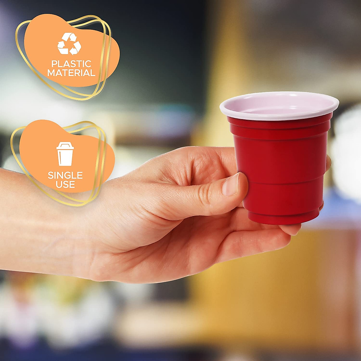 WHISC Disposable Shot Glasses [Pack of 100] - 2oz Red Plastic Shot Cups- Jello Shot, Party, Birthdays, Graduations, Bachelorette, BBQs & More- Mini Tasting/Sample Cups