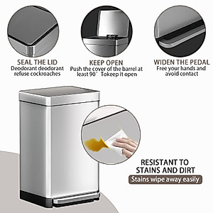 Doyingus 13 Gallon Kitchen Trash Can with Lid, Stainless Steel Garbage Can, Step Pedal and Inner Bucket, Soft Close Lid, (with 50 Count Garbage Bag) (Silver)