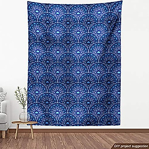 Ambesonne Navy Blue Fabric by The Yard Circular and Floral Alike Oriental Style Patterned Design Artwork Printed Decorative Water Resistant Material for Upholstery and Home Accents 1 Yard Blue Navy