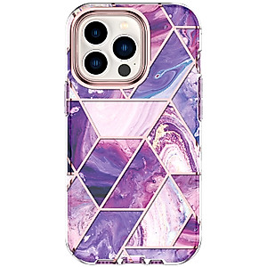 Troniker Stylish Bumper Case Designed for iPhone 13 Pro Max, Purple Marble iPhone 13 Pro Max Case for Women Girls Boys Full-Body Protective Case Cover with Built-in Screen Protector