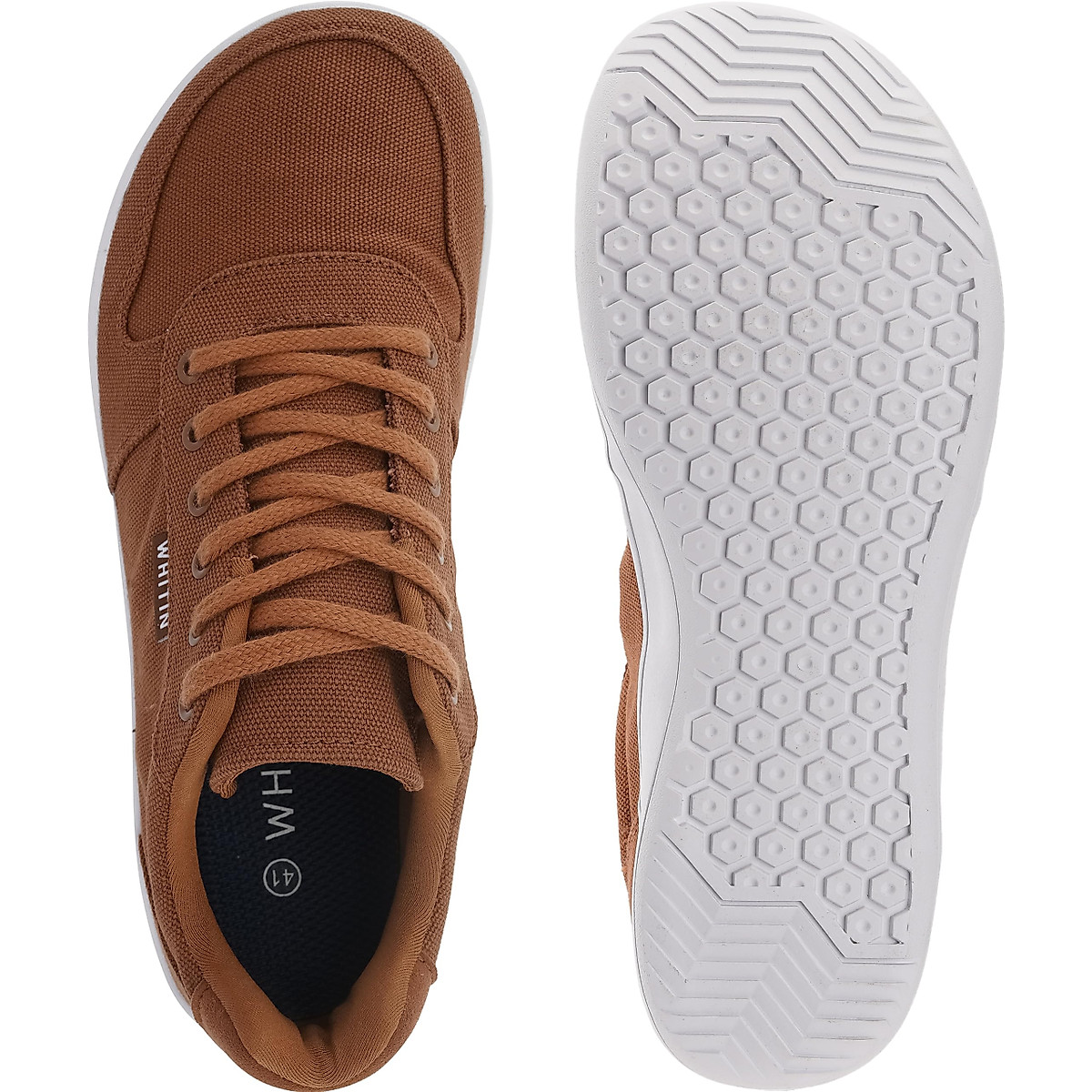 WHITIN Wide Toe Box Shoes for Men Canvas Minimalist Barefoot Sneakers Zero Drop Sole Minimus Size 11 11W Width Walking Gym Training Brown White 45