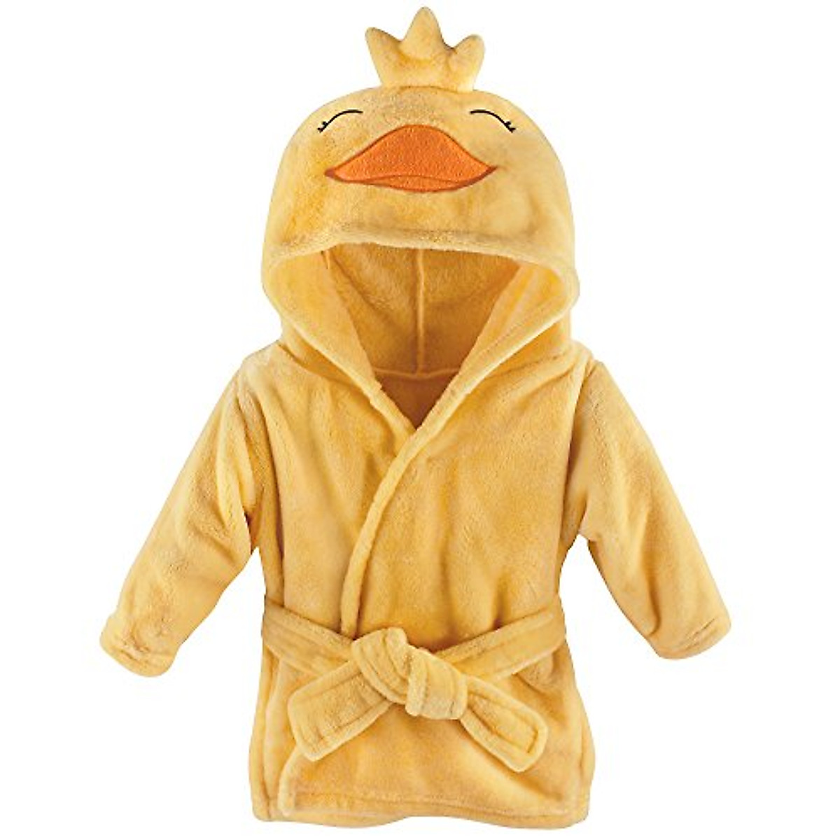 Hudson Baby Unisex Baby Plush Animal Face Bathrobe, Yellow Duck, 0-9 Months