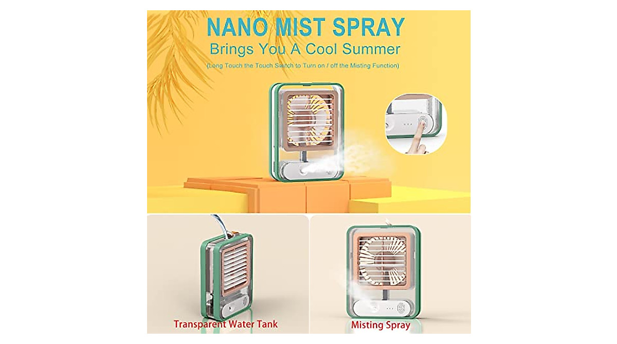 Small Desk Fan with Mist Spray,LED Night Light,Electric Battery ...
