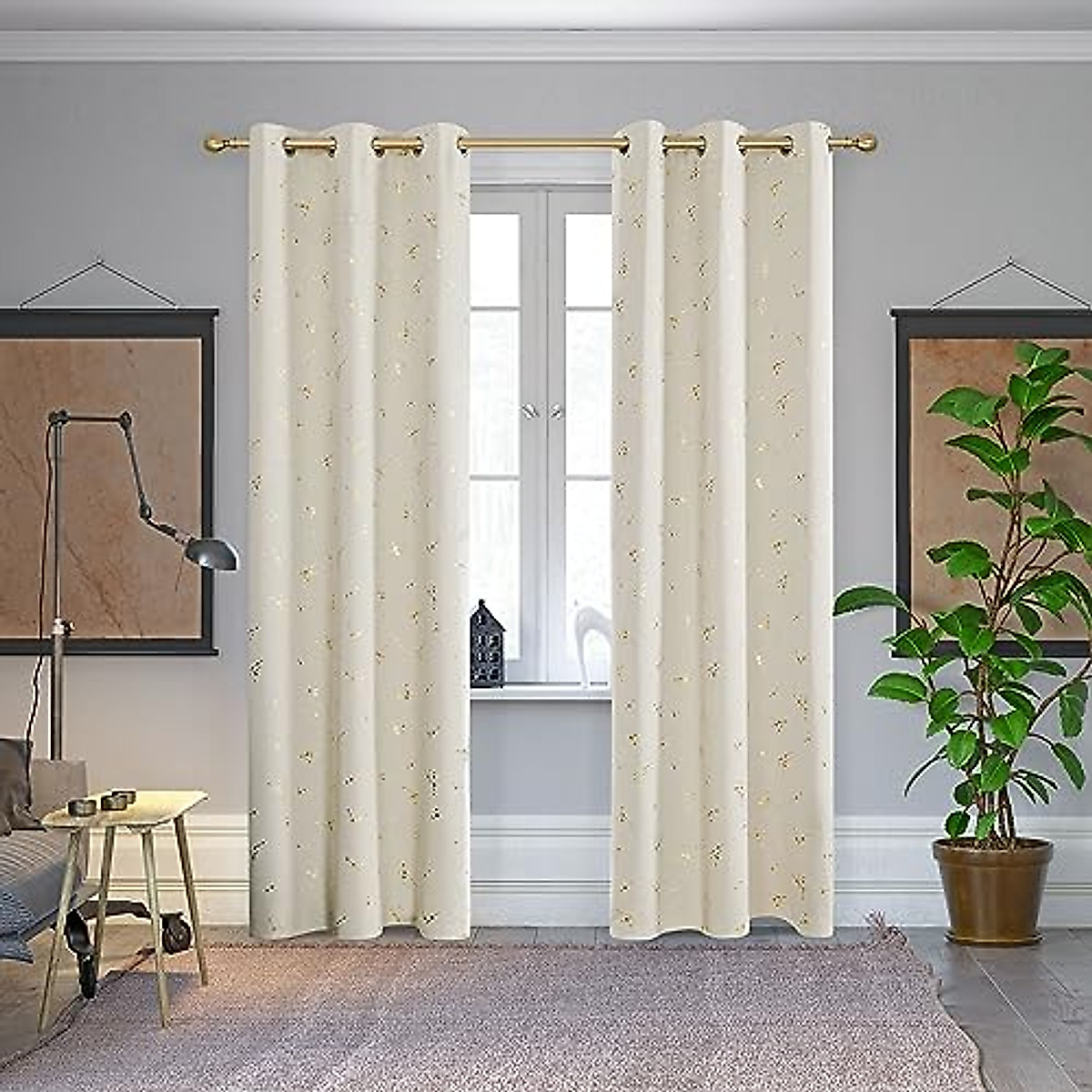 Deconovo Blackout Curtains for Living Room, Curtains 84 Inches Long, Set of 2 - Constellation Pattern Foil Printed Curtains, Light Blocking Curtain (Beige, 42 x 84 Inch, 2 Panels)