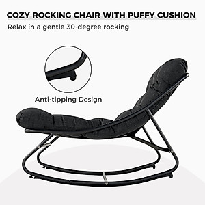Grand patio Rocking Chair with Foot Stool, Metal Rocking Chair with Cushion and Foot Rest, Comfy Lounge Rocking Chair Outdoor Indoor, Great for Living Room Porch Patio, Dark Gray