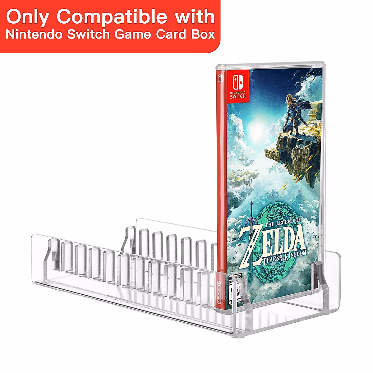 CaSZLUTION Acrylic Game Storage Organizer Stand Compatible with Nintendo Switch Game Card Case, Upgraded Switch Game Display Holder Fits up to 12 Games Box - Clear