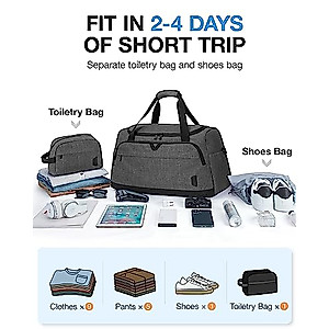 Gym Bags for Men Women, BAGSMART Duffle Bag for Travel Duffel Bags, Carry on Weekender Overnight Bag, Personal Item Travel Bag, Hospital Bags for Labor and Delivery, Shoes Bag, Grey-38L