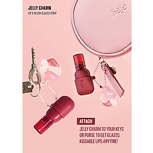 Kaja Lip & Blush Glazed Keychain Stain - Jelly Charm 05 Peach Fizz | with Triple Berry Complex, Lemon Fruit Extract & Olive Squalane, Hydrating, Long Lasting Lip Tint
