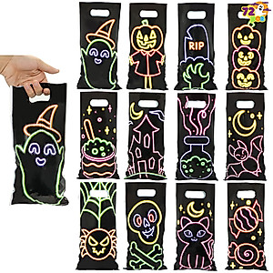 JOYIN 72 Pcs Halloween Candy Bag See Through Design with 12 Different Characters Halloween Treat Bag for Candy Bags, Small Trick or Treat Bags, Plastic Goodie Bags Halloween Party Favors