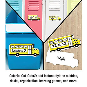 Schoolgirl Style Black, White & Stylish Brights 36-Piece School Bus Bulletin Board Cutouts, Yellow Bus Cutouts for Bulletin Board with White and Black Polka Dots, Back-to-School Classroom Décor
