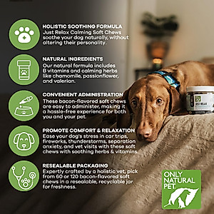 Only Natural Pet - Just Relax Herbal Calming Soft Chews for Dogs | Natural Anxiety Relief Treats, Premium Dog Relaxation Aid, Stress and Anxiety Relief Supplement - Bacon Flavor - 60 Soft Chews