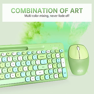 UHURU Colorful Wireless Keyboard and Mouse Combo - Computer Keyboard with Phone Holder, 2.4GHz Full-Sized Cute Green Keyboard and Mouse Set for Windows, Laptop, PC, Notebook - Green